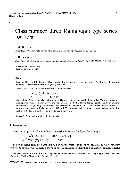 (PDF) Class number three Ramanujan type series for 1/π