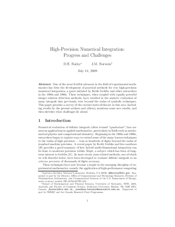 (PDF) High-precision numerical integration: Progress and challenges