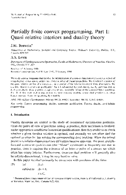 Pdf Partially Finite Convex Programming Part I Quasi Relative