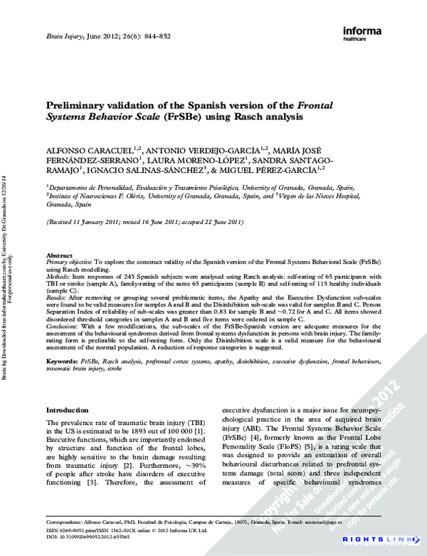 (PDF) Preliminary validation of the Spanish version of the Frontal ...