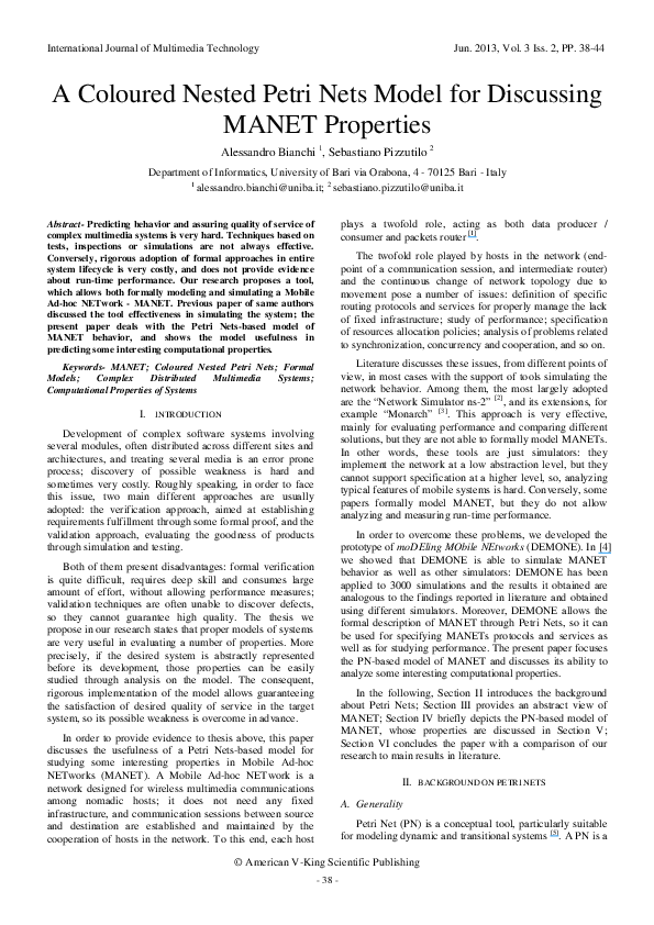 (PDF) A Coloured Nested Petri Nets Model for Discussing MANET Properties