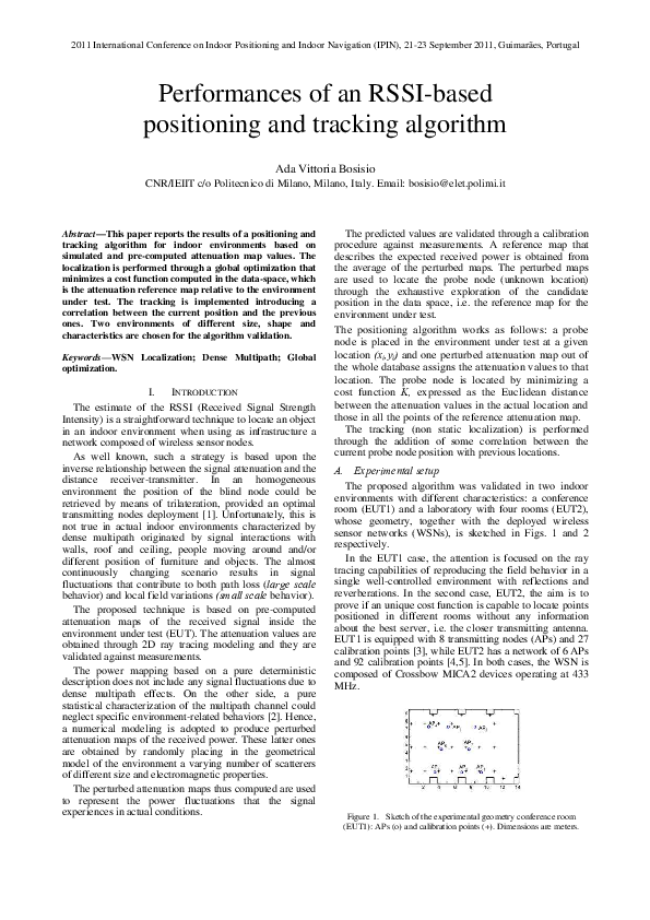 Pdf Performances Of An Rssi Based Positioning And Tracking Algorithm
