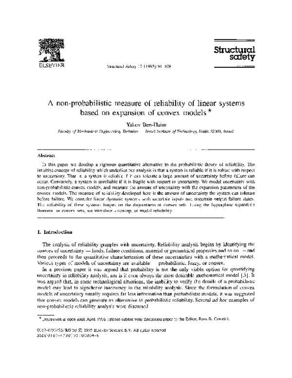 (PDF) A non-probabilistic measure of reliability of linear systems based on expansion of convex ...