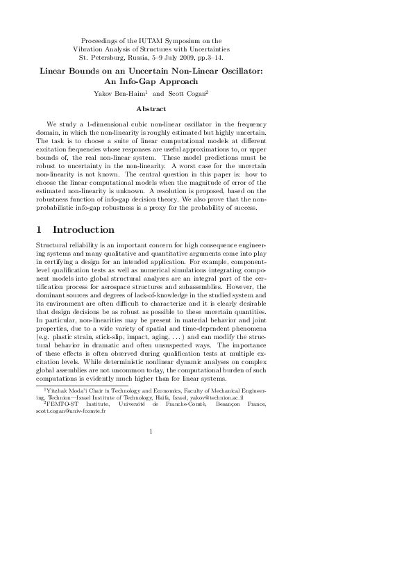 Pdf Linear Bounds On An Uncertain Non Linear Oscillator An Info Gap Approach