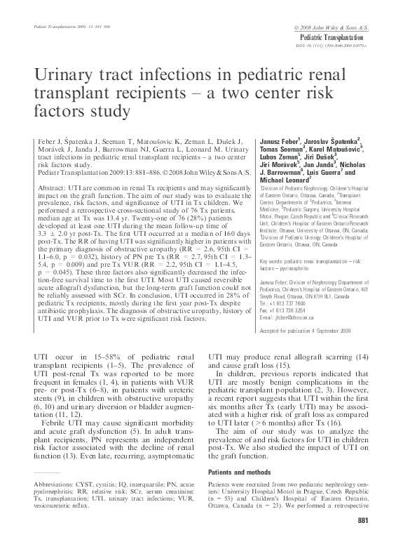 (PDF) Urinary tract infections in pediatric renal transplant recipients ...