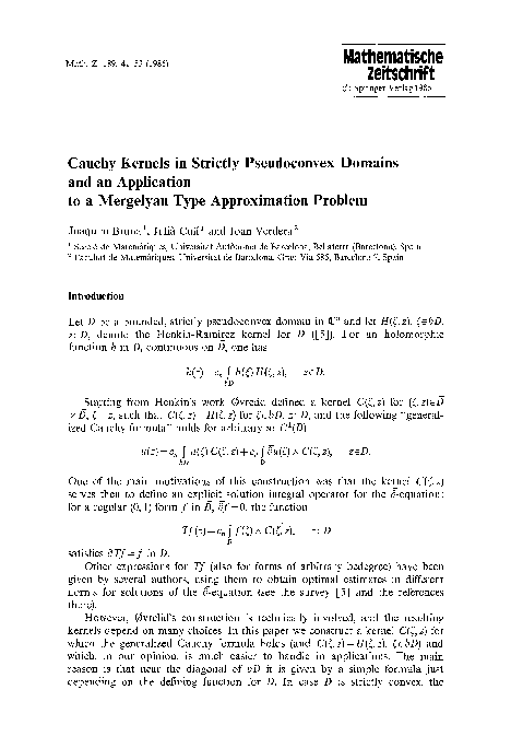 Pdf Cauchy Kernels In Strictly Pseudoconvex Domains And An Application To A Mergelyan Type