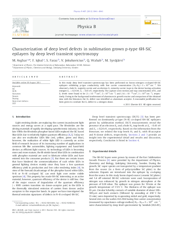 (PDF) Characterization of deep level defects in sublimation grown p ...