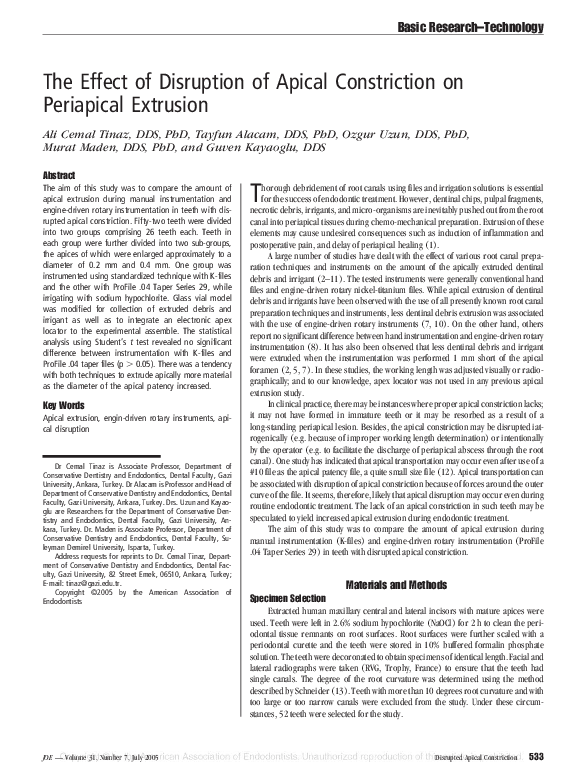 (PDF) The Effect of Disruption of Apical Constriction on Periapical ...