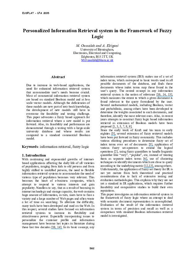 Pdf Personalized Information Retrieval System In The Framework Of Fuzzy Logic