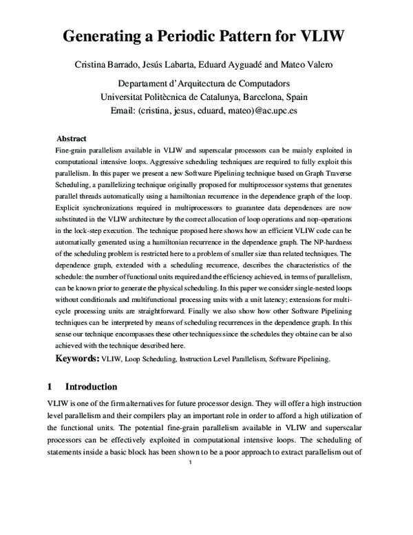(PDF) Generating a periodic pattern for VLIW
