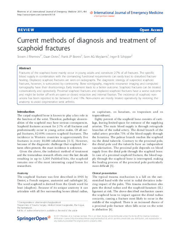 (PDF) Current methods of diagnosis and treatment of scaphoid fractures