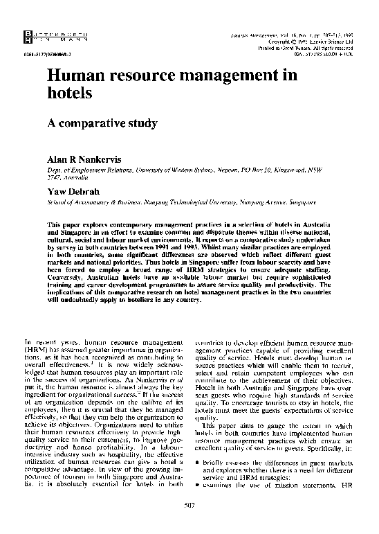 (PDF) Human resource management in hotels