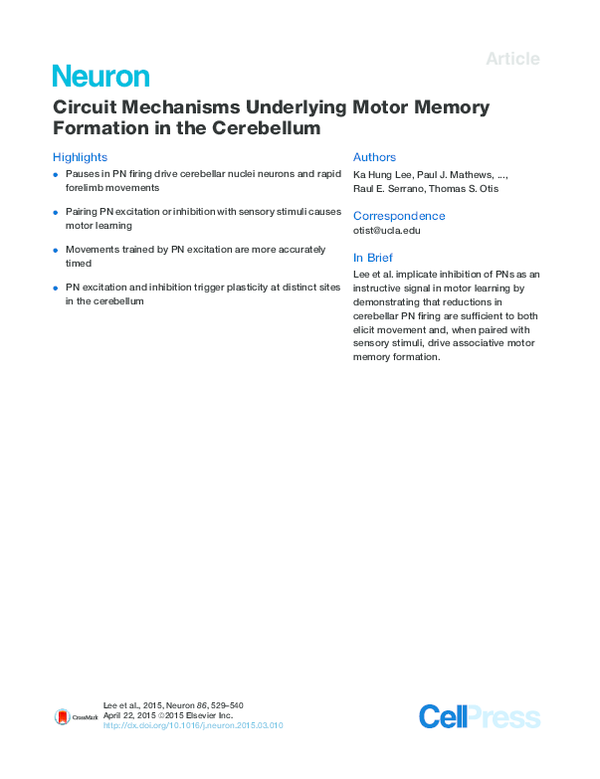 (PDF) Circuit Mechanisms Underlying Motor Memory Formation in the ...