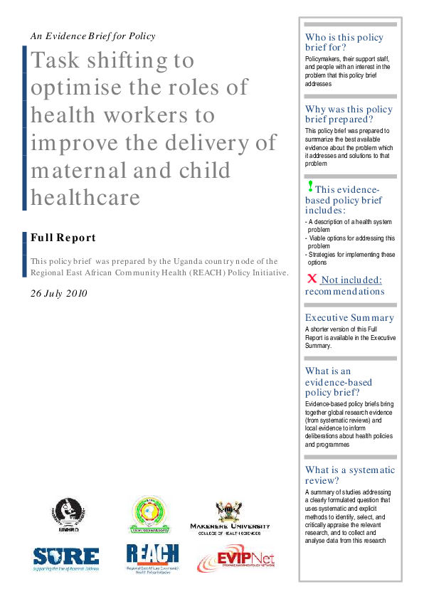 (PDF) Task shifting to optimise the roles of health workers to improve ...