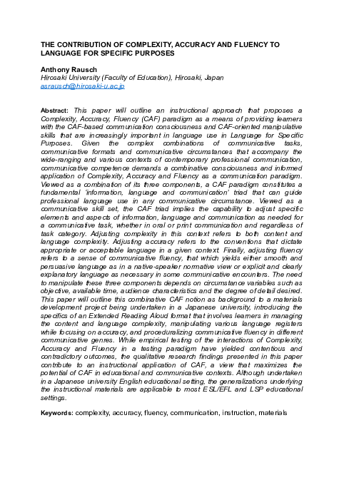 (DOC) Complexity, Accuracy, Fluency Instructional Model