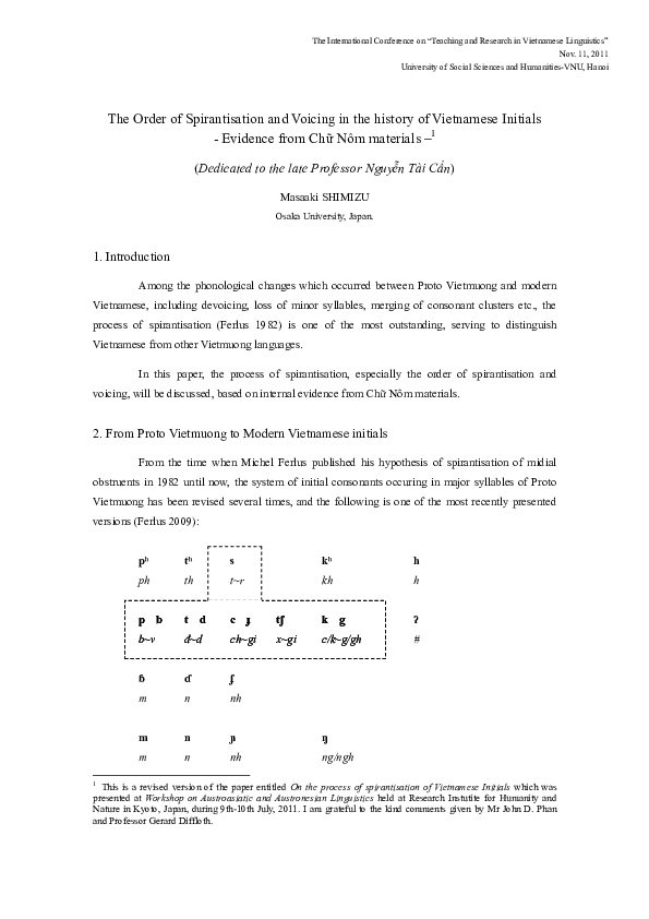 (PDF) The Order of Spirantisation and Voicing in the history of ...