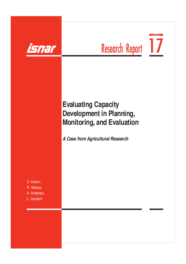 (PDF) Research Report 17 NUMBER Evaluating Capacity Development in Planning, Monitoring, and ...