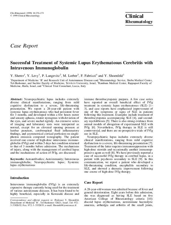 (PDF) Successful Treatment of Systemic Lupus Erythematosus Cerebritis ...