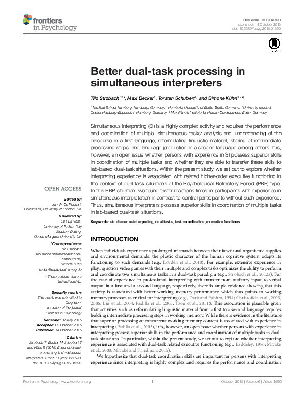 (PDF) Better dual-task processing in simultaneous interpreters