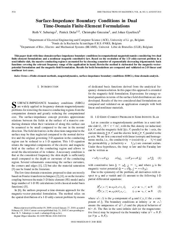 (PDF) Surface-Impedance Boundary Conditions in Dual Time-Domain Finite-Element Formulations