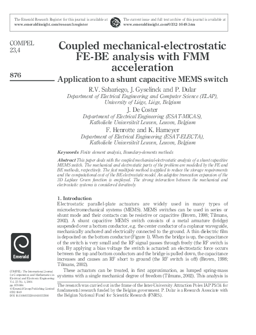 (PDF) Coupled mechanical-electrostatic FE-BE analysis with FMM acceleration: Application to a ...