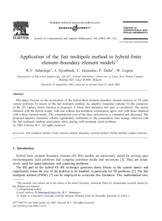 Pdf Application Of The Fast Multipole Method To Hybrid Finite Element Boundary Element Models