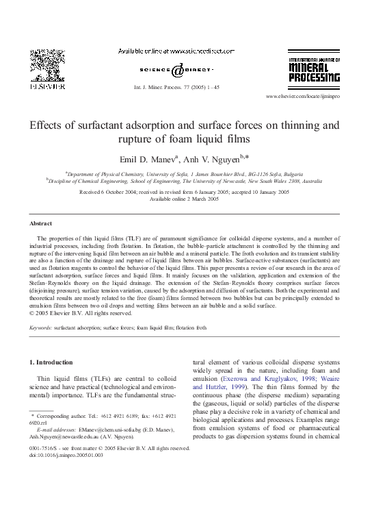 (PDF) Effects of surfactant adsorption and surface forces on thinning ...