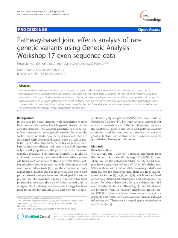 (PDF) Pathway-based joint effects analysis of rare genetic variants using Genetic Analysis ...