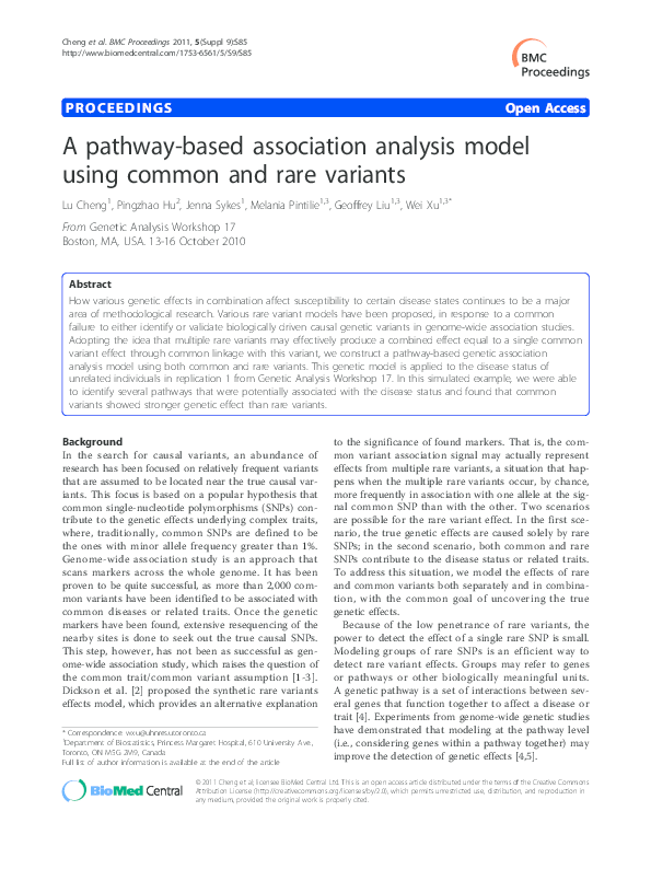 (PDF) A pathway-based association analysis model using common and rare ...