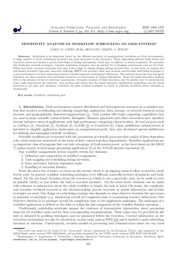 (PDF) SENSITIVITY ANALYSIS OF WORKFLOW SCHEDULING ON GRID SYSTEMS ...