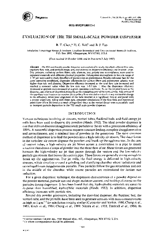 (PDF) Evaluation of the TSI small-scale powder disperser