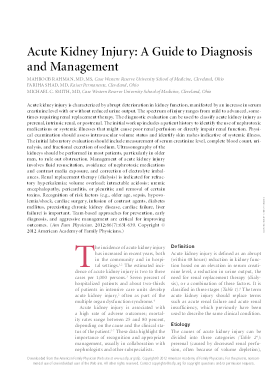(PDF) Acute Kidney Injury: A Guide to Diagnosis and Management