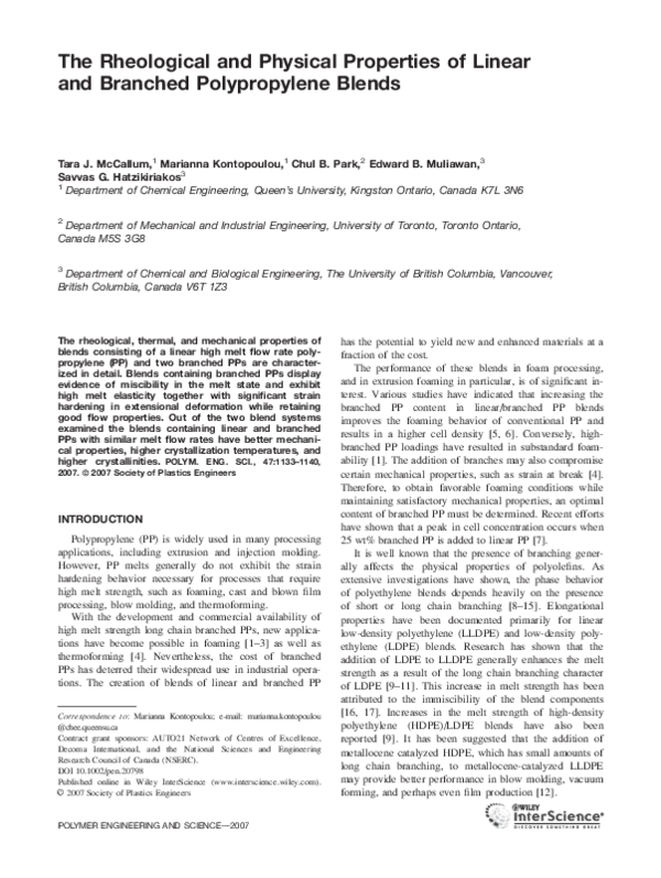 (PDF) The rheological and physical properties of linear and branched ...