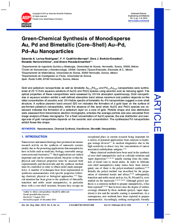 (PDF) Green-Chemical Synthesis of Monodisperse Au, Pd and Bimetallic (Core–Shell) Au–Pd, Pd–Au ...