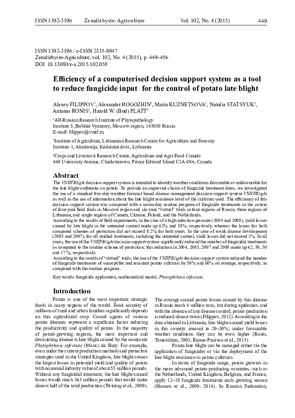 Pdf Efficiency Of A Computerised Decision Support System As A Tool To Reduce Fungicide Input