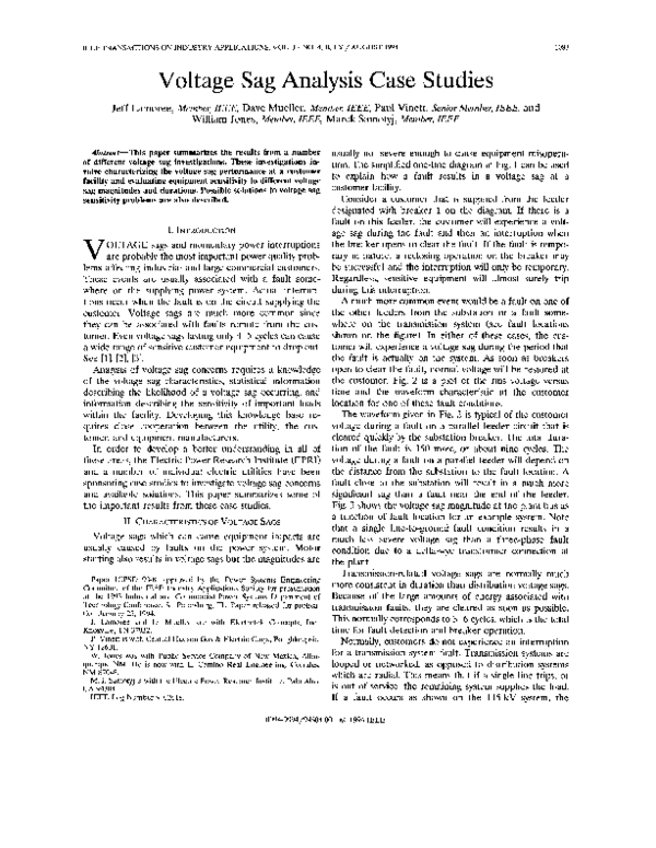 (PDF) Voltage sag analysis case studies