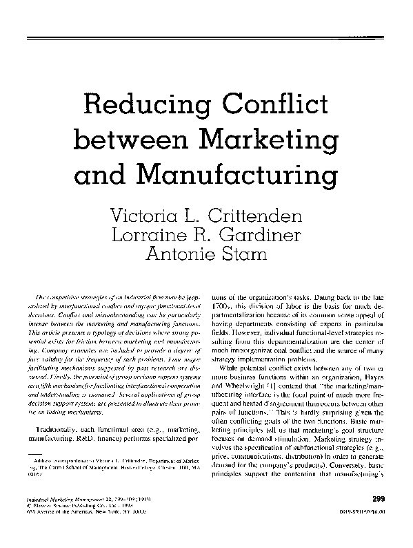 (PDF) Reducing conflict between marketing and manufacturing