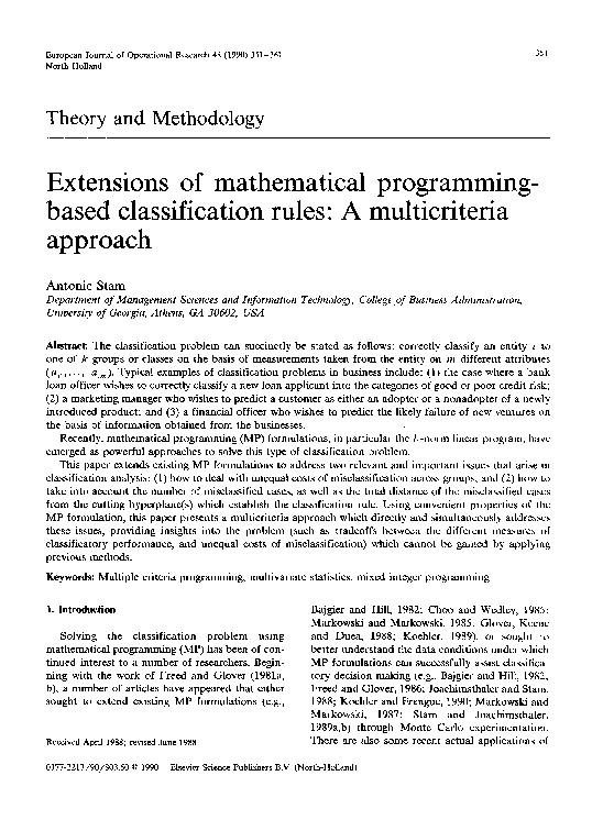 (PDF) Extensions of mathematical programming-based classification rules ...