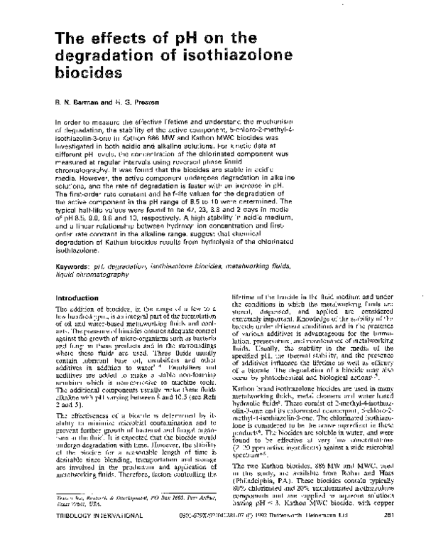 (PDF) The effects of pH on the degradation of isothiazolone biocides