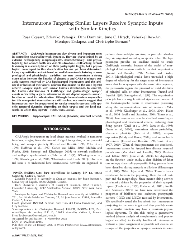 (PDF) Interneurons targeting similar layers receive synaptic inputs with similar kinetics