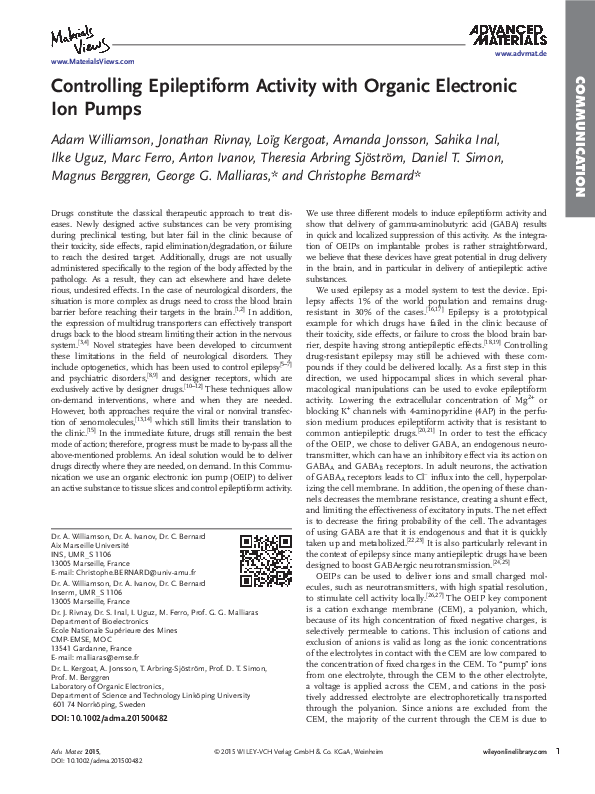 (PDF) Epilepsy treatment: controlling epileptiform activity with ...