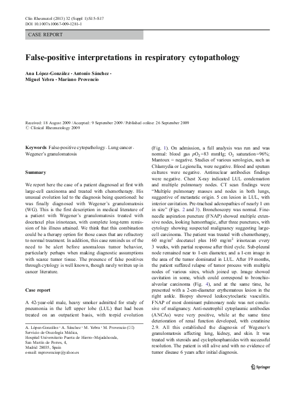 (PDF) False-positive interpretations in respiratory cytopathology | Ana ...