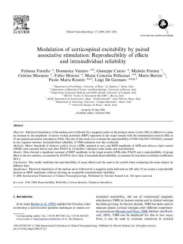 (PDF) Modulation of corticospinal excitability by paired associative stimulation ...
