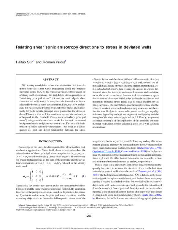 (PDF) Relating shear sonic anisotropy directions to stress in deviated ...