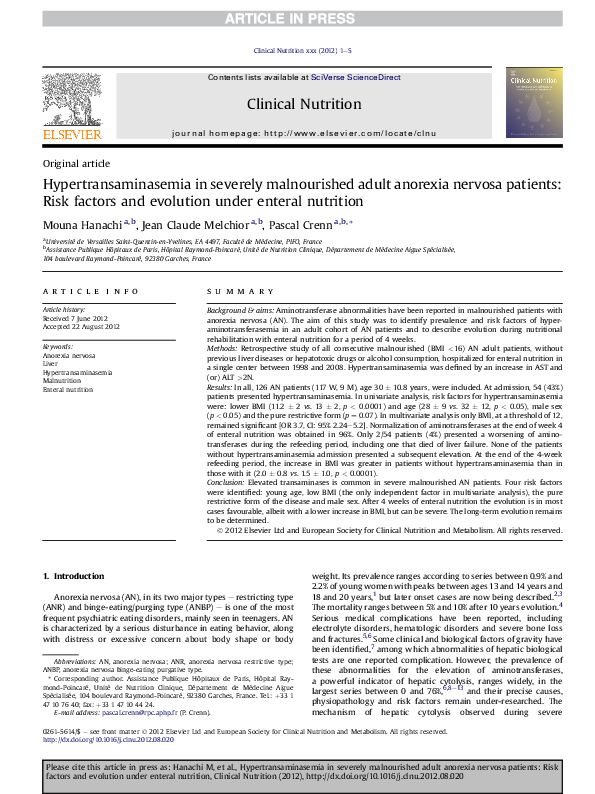 (PDF) Hypertransaminasemia in severely malnourished adult anorexia ...