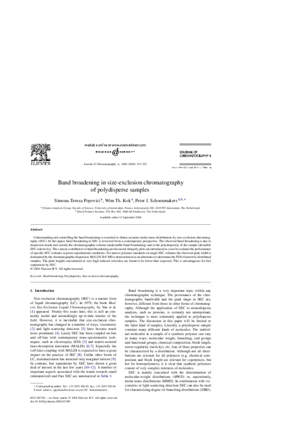 (PDF) Band broadening in size-exclusion chromatography of polydisperse ...