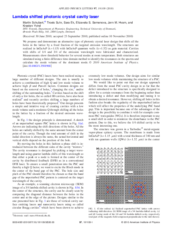 (PDF) Lambda shifted photonic crystal cavity laser