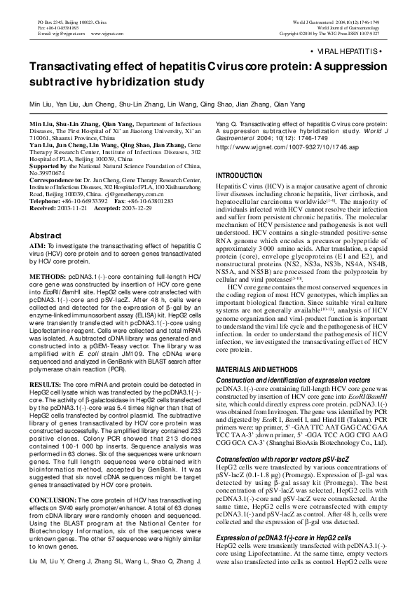 (PDF) Transactivating effect of hepatitis C virus core protein: a ...