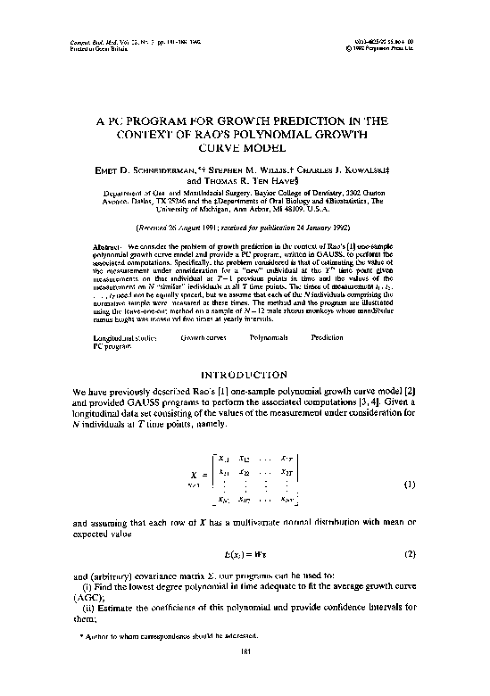 (PDF) A PC program for growth prediction in the context of Rao's ...