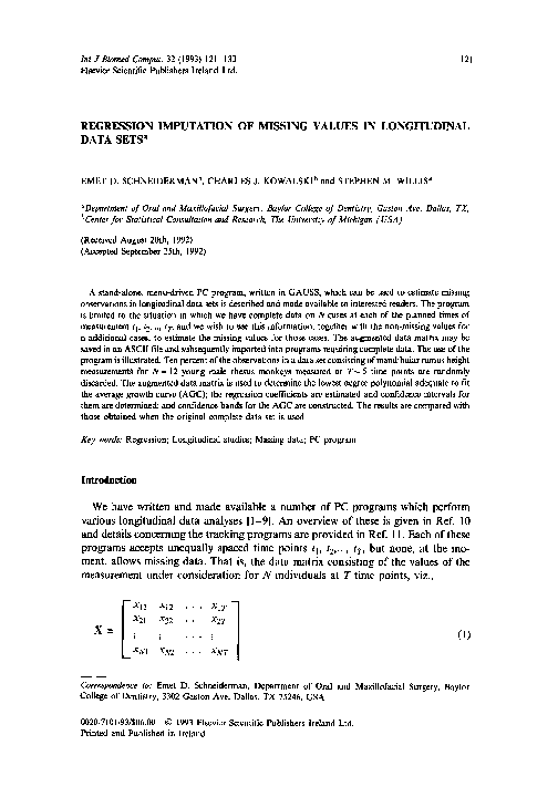 Pdf Regression Imputation Of Missing Values In Longitudinal Data Sets
